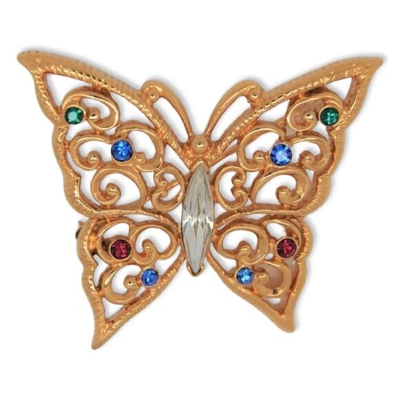 Monet | Jewelry | Monetbutterfly Gold Tone Rhinestones Vintage ...